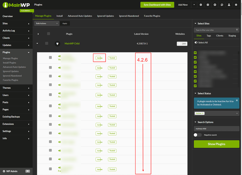 Manage Plugins screen doesn't show versions (and styling issues) - MainWP 4.3 Beta (Closed ...